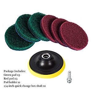 Kichwit 4 Inch Drill Power Brush Tile Scrubber Scouring Pads Cleaning Kit, Includes Attachment, Heavy Duty Household Cleaning Tool (Drill NOT Included)