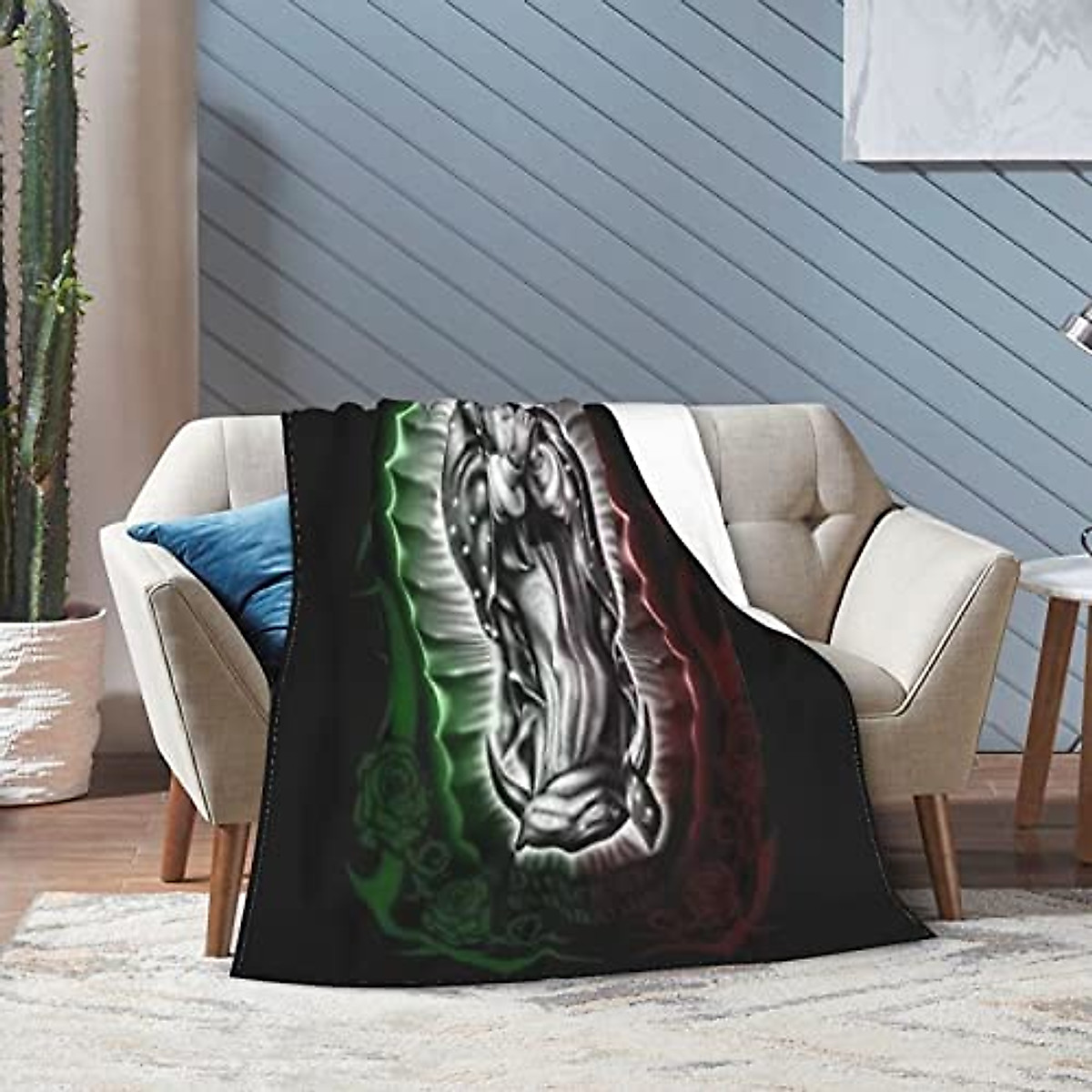 Our Lady Virgin Mary Guadalupe Mexican Flannel Fleece Throw Blankets Super Soft Cozy Warm Plush Bedding for Adults Kids Lightweight Blankets for Couch,Sofa,Bed Halloween decor-80 x60