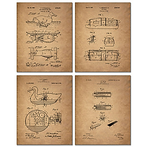 Duck Hunting Patent Prints - Set Of 4 (8 Inches X 10 Inches) Vintage Wall Art Decor Photos