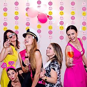 Ctosree 8 Pcs Preppy Hot Pink Birthday Party Decorations Happy Face Banner Preppy Party Decorations Smile Face Hanging Banners for Girls Kids Female Bachelorette Birthday Preppy Party Supplies