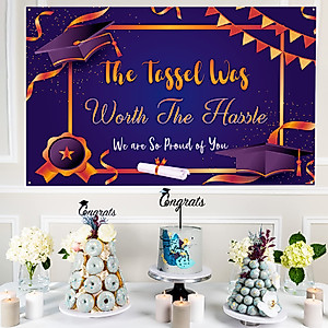 Labakita The Tassel was Worth The Hassle Backdrop, 2023 Graduation Backdrop Decor, College Graduation Party Decorations, We are so Proud of You Sign（Purple）