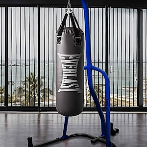 Everlast 100 Pound Capacity Punching Bag Stand Workout Equipment for Kickboxing, Boxing, and MMA Training with 3 Plate Pegs, Blue
