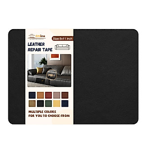 ONine Leather Repair Patch，Self-Adhesive Couch Patch，Multicolor Available Scratch Leather 8X11 Inch Peel and Stick for Sofas, Car Seats Hand Bags Jackets(Ink Black)