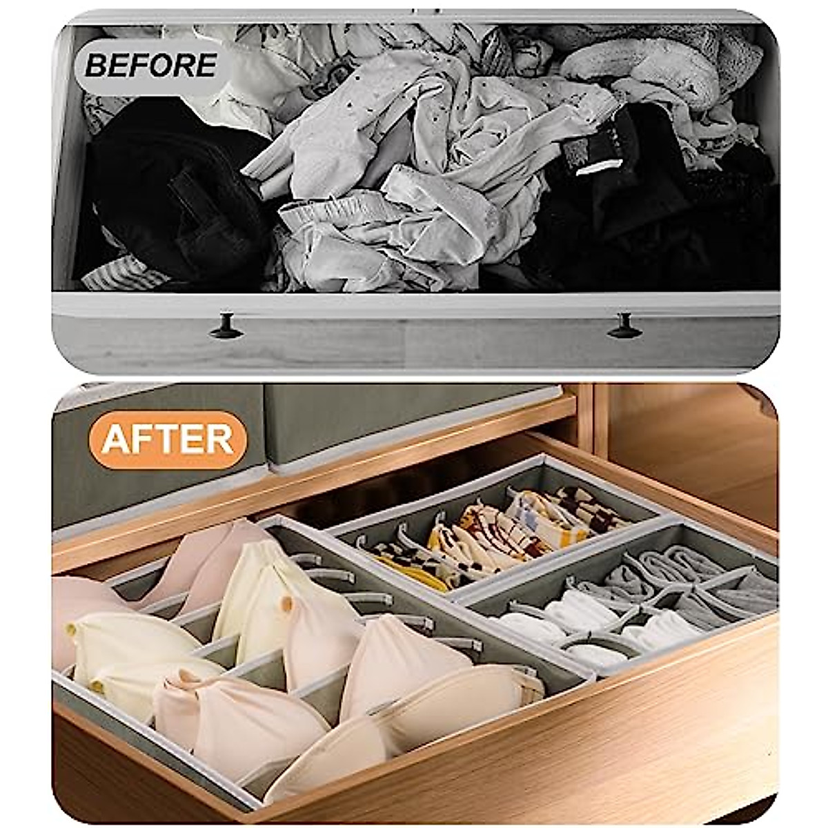 8 Pack Dresser Drawer Organizer Clothes, Foldable Underwear Drawer Organizer Bins, 90 Cells Fabric Closet Cloth Storage Box Drawer Dividers for Socks, Ties, Bras, Baby Clothes, Nursery, Clothing