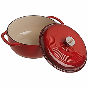 Lodge 6 Quart Enameled Cast Iron Dutch Oven with Lid – Dual Handles – Oven Safe up to 500° F or on Stovetop - Use to Marinate, Cook, Bake, Refrigerate and Serve – Island Spice Red