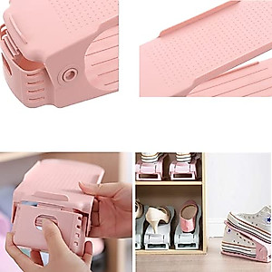BoYeeBo Pack of 10, Adjustable 4 Level Shoe Slots Organizer Double Deck Shoe Rack Holder for Shoes Storage Closet Organization (Pink)