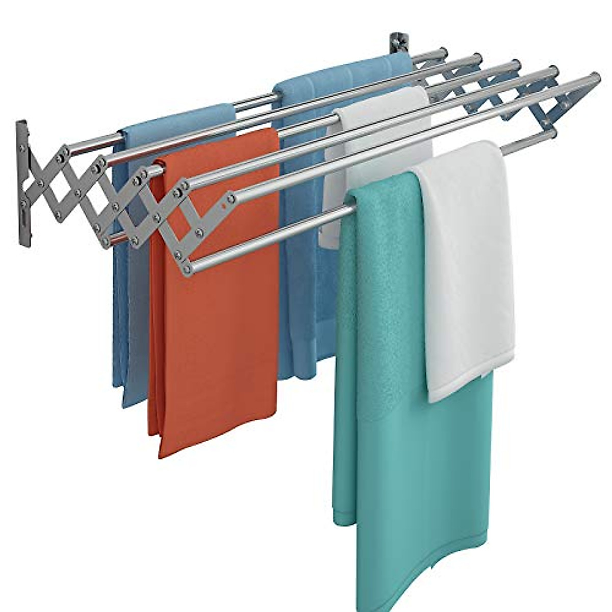 qurutma Wall Mounted Clothes Drying Rack,Stainless Steel Accordion Retractable Drying Rack for Laundry Room/Bathroom Tower，Easy to Install 31-inch Rod, 60 lb Capacity- Indoor and Outdoor Use