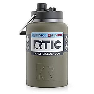 RTIC Jug with Handle, Half Gallon, Olive Matte, Large Double Vacuum Insulated Water Bottle, Stainless Steel Thermos for Hot & Cold Drinks, Sweat Proof, Great for Travel, Hiking & Camping