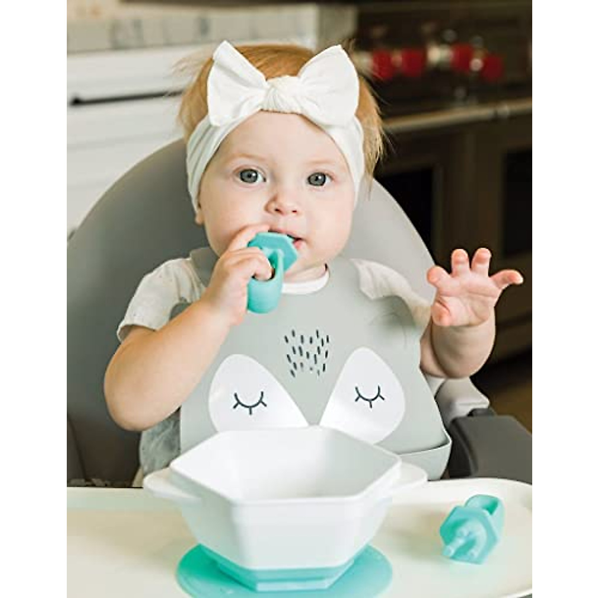 Tiny Twinkle Grow with Me Feeding Set - Baby Plates and Bowls Set with Interchangeable Suction Base & Clear Lid, Baby Led Weaning Supplies for 6 Months Onwards, Easy Clean Toddler Feeding Set (Mint)