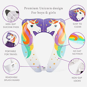 UNI BOO BOO Travel Potty Seat - Portable and Foldable Toddler Kids Toilet Training Seat for All Toilets - with Splash Guard and Rubber Pads - Free Kids Travel Bag for Boys and Girls (Unicorn)