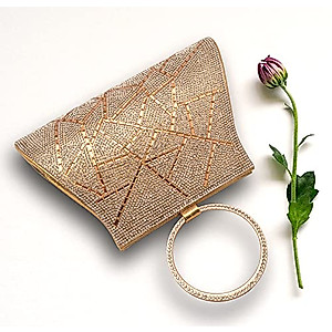 MOSSMON Crystal Clutch Purses Bride and Bridesmaid Handbag Elegant Wristlet Evening Bag for Women（Gold）