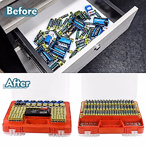 X-Value 230+ Battery Storage Organizer AA AAA C D 9V Waterproof Battery Holder Case with Tester (Red)