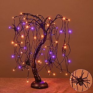 LIGHTSHARE 24-inch Halloween Willow Tree LED Bonsai Night Light,80 LED Lights, Battery Powered or DC Adapter(Included) for Home, Festival,Nativity, Party, and Christmas Decoration, Purple & Orange