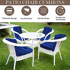 Wesiti 4 Sets Rocking Chair Cushions Outdoor Recliner Cushion Non Slip High Back Patio Chair Cushions Rocking Chair Pads for Wooden Rocking Chair Tufted Glider Rocker Replacement Cushions (Navy Blue)