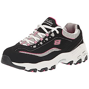 Skechers womens D'lites - Life Saver Memory Foam Lace-up Sneaker,Black/Pink,8 M US