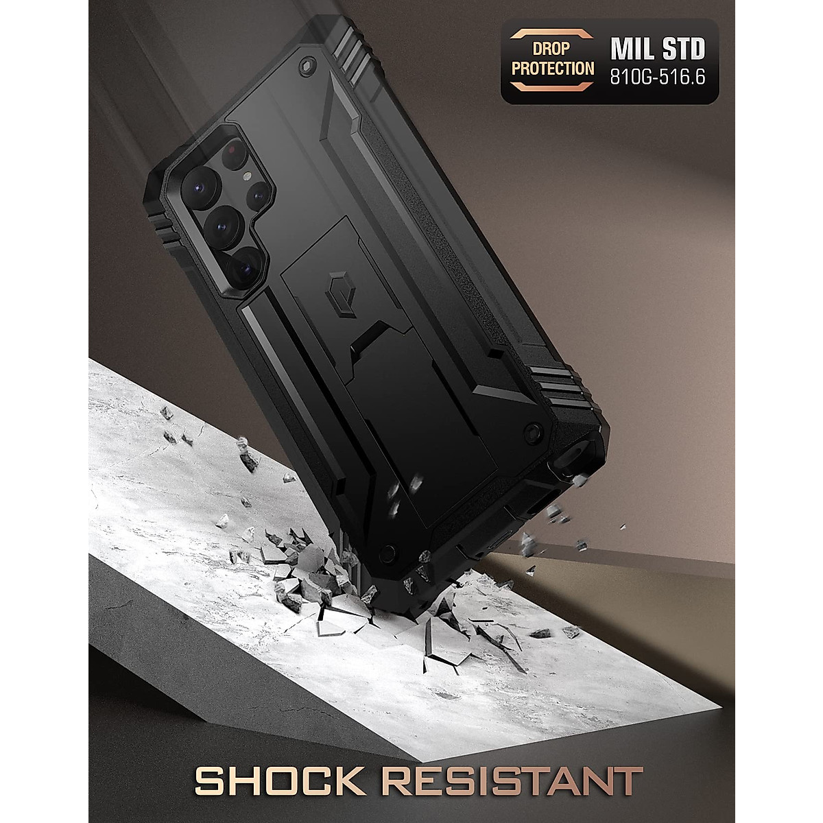 Poetic Revolution Case Compatible with Galaxy S22 Ultra 5G 6.8 inch, Full Body Rugged Shockproof Protective Cover Case with Kickstand, Built-in Screen Protector Work with Fingerprint ID, Black