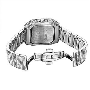 PINTIME Mens Full Iced Out 43mm Big Face Bling Luxury Crystal Square Watches Fashion Hip Hop Jewelry Watch for Men