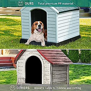YITAHOME Large Plastic Dog House Outdoor Indoor Insulated Doghouse Puppy Shelter Water Resistant Easy Assembly Sturdy Dog Kennel with Air Vents and Elevated Floor (28.5''L*26''W*28''H, Gray)