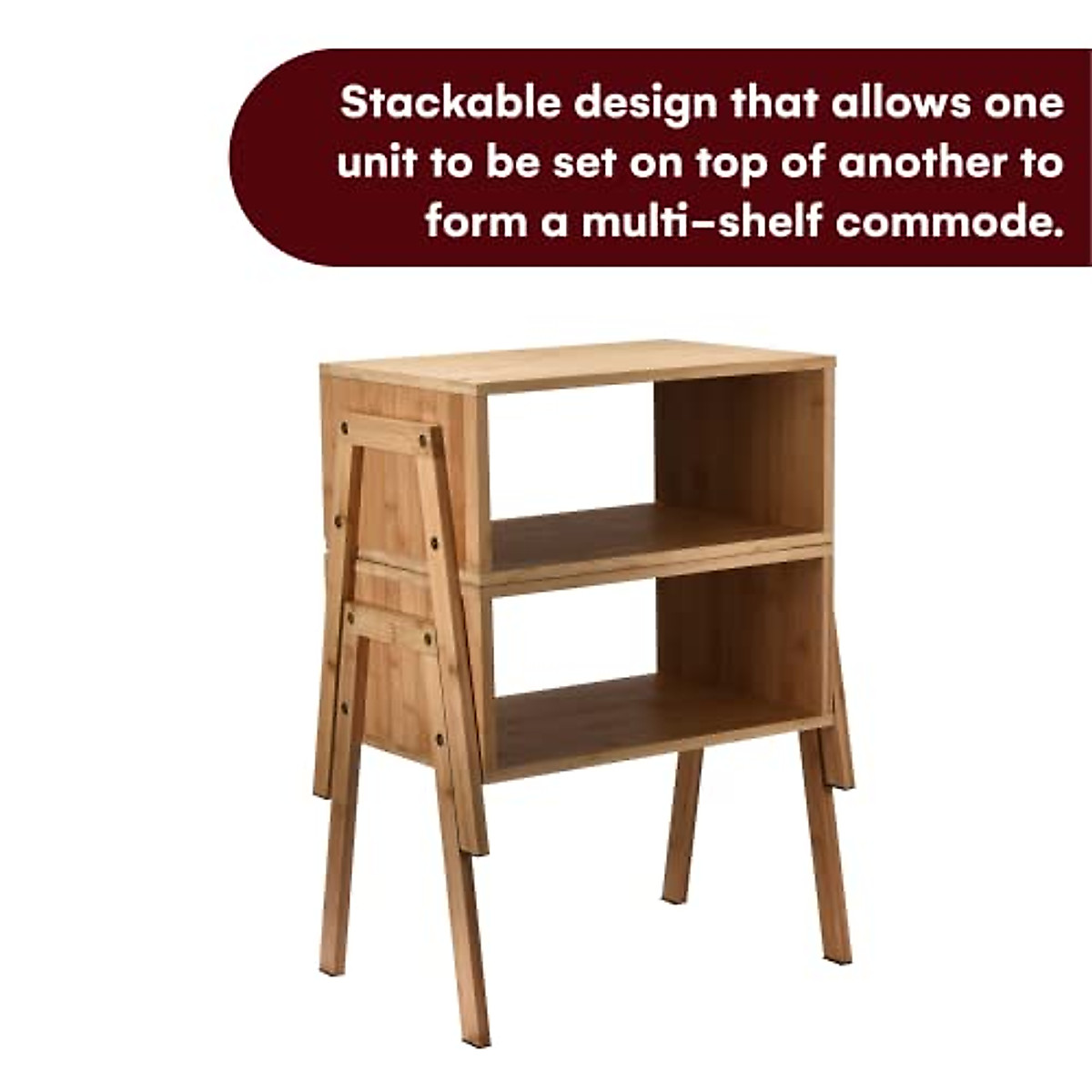 Vdomus Bamboo Stackable Nightstand Set of 2-16 inches Natural Wood Matching Side Table - Wooden Bedside Tables - Minimalist Low End Table Furniture for Living Room or Bedroom