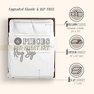 Elegant Comfort Holiday Printed 6-Piece Sheet Set, 1500 Thread Count, Breathable and Super Soft Material, Wrinkle Resistant, Fitted Sheets with Smart Pockets, 6PC King, Burgundy Reindeer