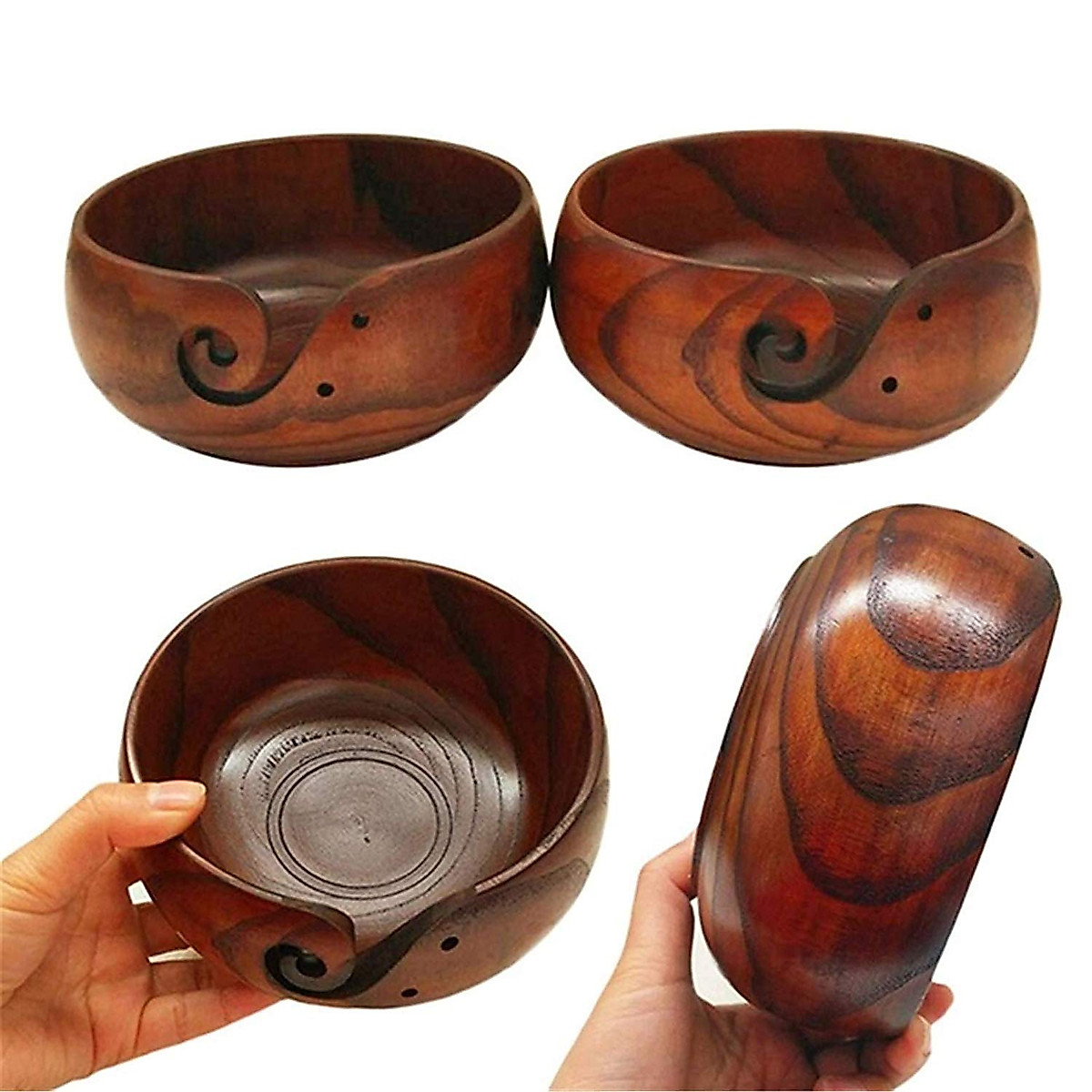 Joyeee 7.8 Inch Wooden Yarn Bowl Largest, 1 PCS Premium Knitting Storage Accessories & Supplies, Yarn Holder for Knitting and Crochet Yarn Winder, Handcrafted Yarn Ball Bowl Brown Box #04