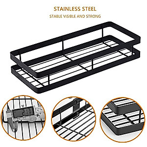Metal Spice Rack Wall Mount Floating Shelves 2 Pack Black Storage organizer for Cabinet Door Pantry Kitchen Bathroom Supplies (9.8inches length)
