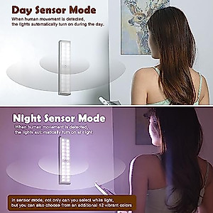 SZOKLED 58-LED Under Cabinet Lights, RGB Motion Sensor Indoor Night Lights with Wireless Remote, Rechargeable Under Cabinet Lighting, Counter Lights for Kitchen, Closet, Stair, 15 Color (4 Packs)