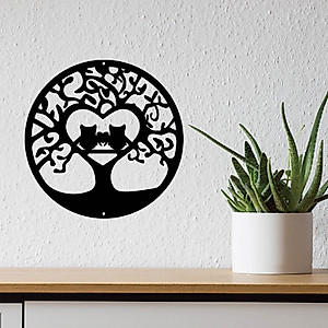 CREATCABIN Metal Wall Art Ornaments Owl Decor Wall Hanging Plaques Iron Wall Art Sculpture Sign for Indoor Outdoor Home Living Room Kitchen Garden Office Decoration Black 11.8inch