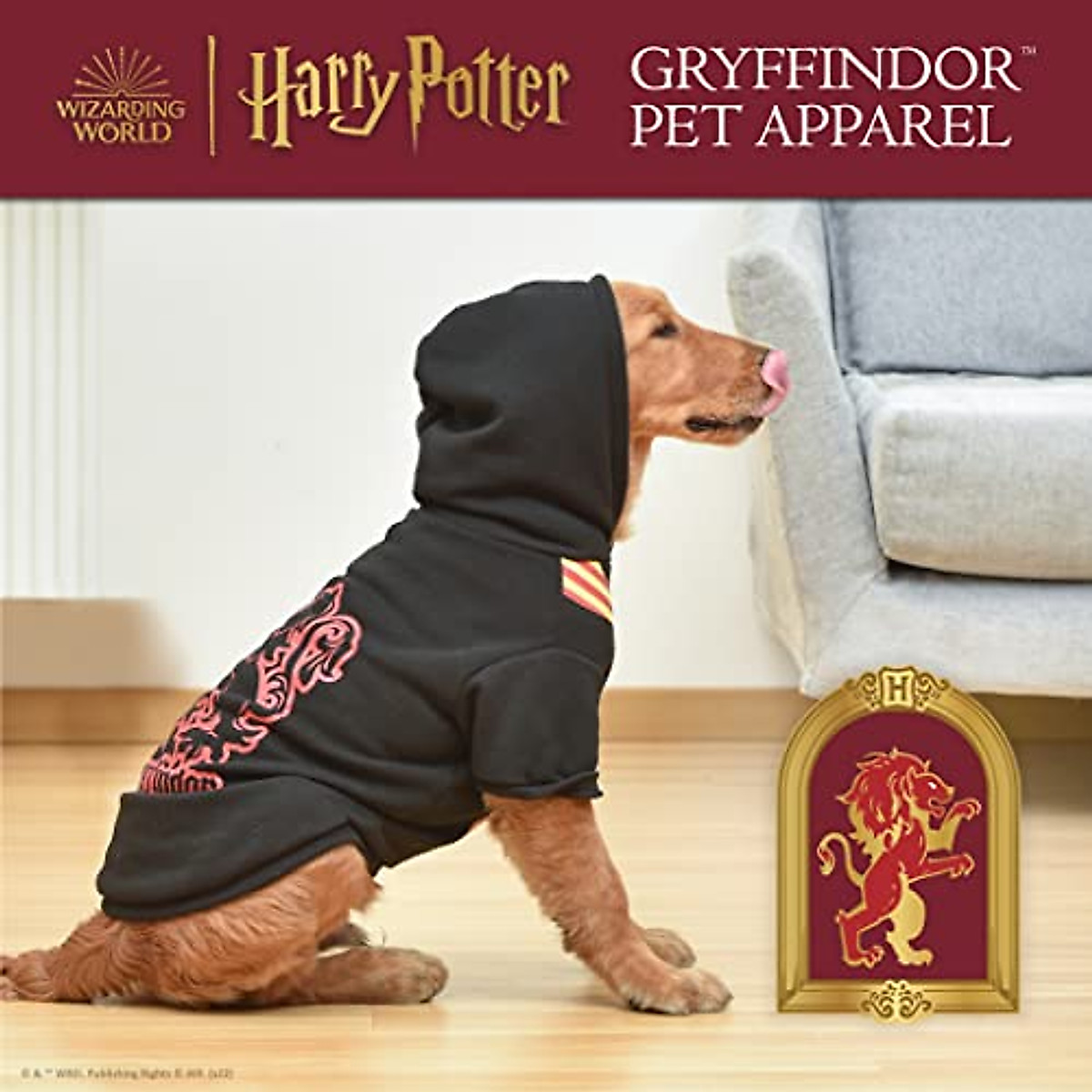 Harry Potter Gryffindor Pet Hoodie with Faux Scarf - Small | Pet Apparel and Accessories for Dogs| Dog Pullover Hoodie for Hogwarts Houses, Gryffindor Clothing for Dogs,Black