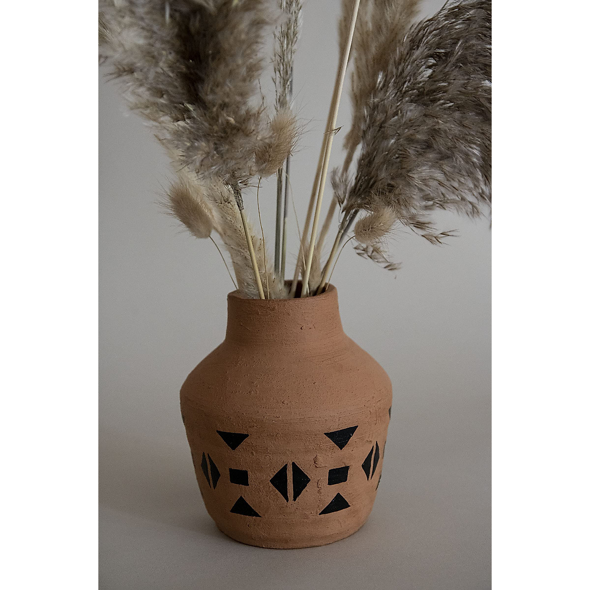 Foreside Home and Garden Natural Handthrown Terracotta Bud Vase with Southwest Pattern