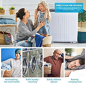 COSTWAY Portable Washing Machine, Twin Tub 21Lbs Capacity, Washer(14.4Lbs) and Spinner(6.6Lbs), Laundry Machine with Control Knobs, Built-in Drain Pump, Compact washer for Apartment, RV, Grey