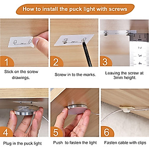 LED Dimmable Under Cabinet Lighting Kit,12V 6 Pack Wired Puck Lights with Remote Control, Plug in Under Counter Lighting Fixtures for Kitchen,Bookcase,Showcase,Shelf (Warm White)