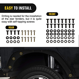 Nilight Off-Road Fender Flares Kit Compatible with 2007-2018 Wrangler JK (2/4 Doors) Heavy-Duty Solid Steel Black Textured Fenders for Unlimited JK Front & Rear Flat-4pcs,2 Years Warranty (JK-63D)