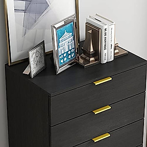 ECACAD Modern Dresser with 5 Drawers & Metal Legs, Wood Dresser Storage Chest for Bedroom, Living Room, Black (23.6”L x 15.7”W x 41.1”H)