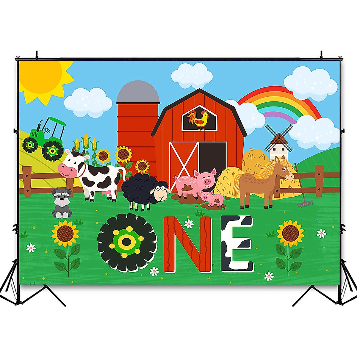 Avezano Farm Backdrop for Birthday Party Farm Barn 1st Birthday Party Decorations Farm Animals Theme First Birthday Photography Background Supplies Farm Cow Horse One Year Birthday Banner (7x5ft)