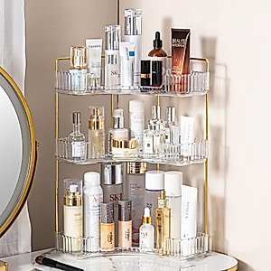 JSMKJ Makeup Organizer, 3 Tier Bathroom Organizer for Perfumes and Makeups,Skincare,Toiletries ect Multifunctional Organizer Rack for Dresser, Bedroom, Living Room, Bathroom (Transparent(3Tier))