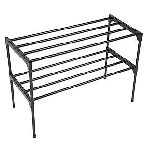 2 Tiers Shoe Shelf Metal Shoe Rack 2- Tier Stackable Shoe Rack Stainless Steel Shoe Organizer Storage Shelf for Bedroom Closet Entryway Black Kids Bookshelf