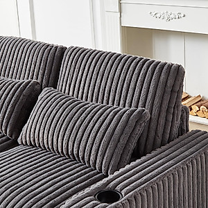 Convertible Sectional Couch Modular Sofa with Movable Ottoman,126" Upholstered Corduroy L Shaped Couch with USB Port&Cup Holder,Oversized Comfy Cloud Couch,Modern Sofa for Living Room(4 Seater,Grey)