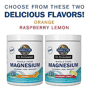 Garden of Life Dr. Formulated Whole Food Magnesium 421.5g Powder, Raspberry Lemon, Chelated Non-GMO Vegan Kosher Gluten & Sugar Free Supplement with Probiotics, Best for Anti-Stress Calm & Regularity