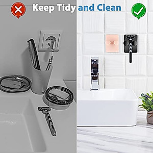 4 Pack Razor Holder for Shower Wall Mount, Adjustable Waterproof Self Adhesive Shaver Holders, Razor Holder Compatible with Most of Shavers, for Key, Plug, Makeup Brush, Bathroom Kitchen Organizer