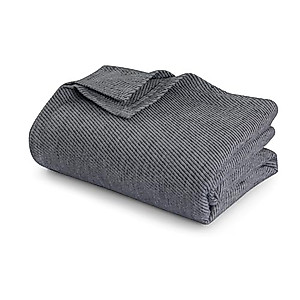 Tribeca Living Yarn Dyed Organic Cotton and Organic Wool Blanket King size, Soft and Cozy Oversized Blanket, Fade Resistant, Grey