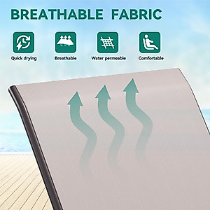 YITAHOME Outdoor Chaise Lounge Chair Set of 2, Aluminum Patio Lounge Chair with 5 Adjustable Positions, Textile Pool Chaise Lounger for Outdoor, Patio, Beach, Yard (Brown)