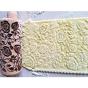 GARDEN BLOSSOMS 3 Small Size Embossed Rolling Pin Set. Wooden Laser Engraved Embossing Dough Roller for Embossed Cookies Gift for Birthday, Easter, Christmas by Algis Crafts