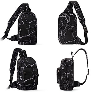 Choco Mocha Girls Sling Bag for Kids, Travel Hiking Sling Backpack for Teen Girls One Strap Women Daypack, Marble Black