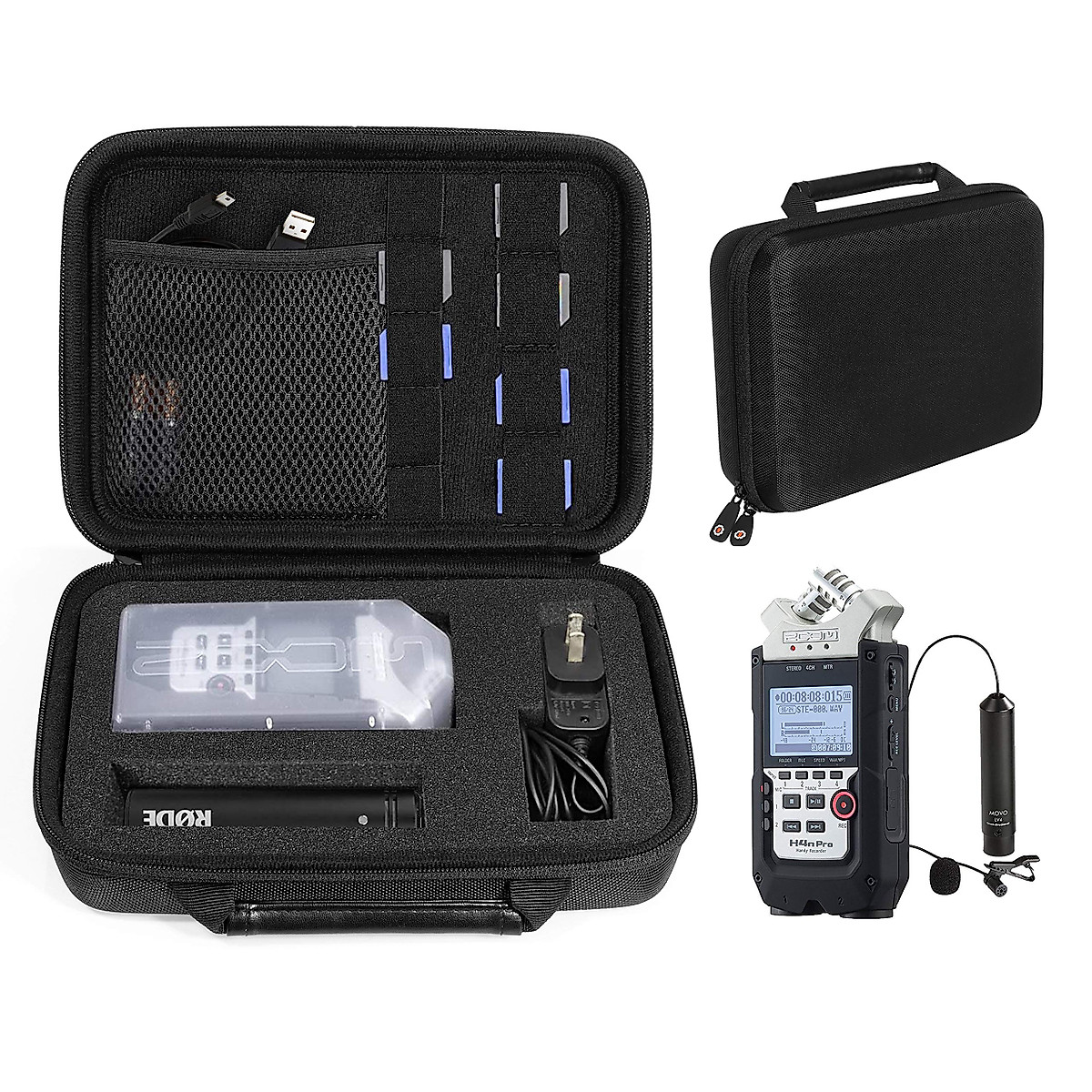 Professional Portable Recorder Case with DIY foam inlay for ZOOM H1, H2N, H5, H4N, H6, F8, Q8 Handy Music Recorders, Charger, Mic Tripod Adapter and Accessories (Polyester Black)