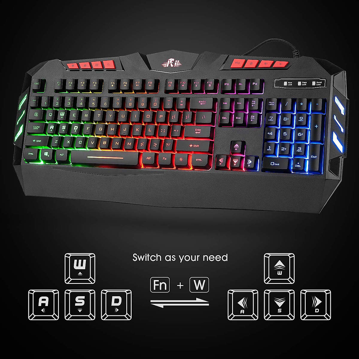 Rii Wired Gaming Keyboard and Mouse Combo,RGB LED Backlight,USB Plug-and-Play for Windows/Mac/Laptop/PC/Laptop,Business Office