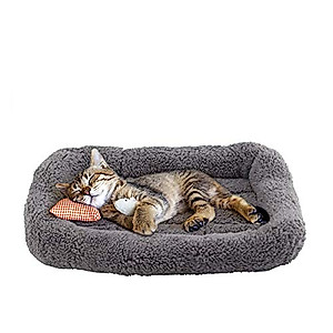 Enjoying Plush Cat Bed Mat 10" x 15" Pet Cushion with Pillow Around for Puppy Cat Curling Sleep Cat Pad for Cat Carrier/Crate Small Dog Self-Warm Bed, Antiskid Bottom, Small