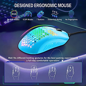 SELORSS ZIYOULANG T60 60% Compact Mechanical Gaming Keyboard RGB Chroma Type C Ergonomic Mini Keyboard UK Layout 12000DPI Gaming Mouse Honeycomb Shell for PC/PS4/PS5/Xbox(Red Switch)