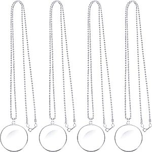 4 Pieces 5.5X Magnifying Glass Necklace Magnifier Necklace Pendant Optical Magnifier with Chain Necklace for Library, Reading, Zooming and Jewelry (Silver)