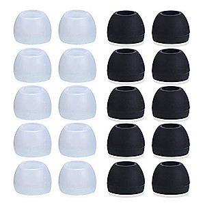 Blacell 20 Pcs Medium Silicone Earbud Cap Tip Cover Replacement - 10 Black, 10 Clear Title